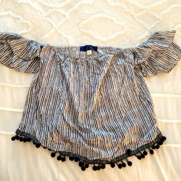 Blue Rain | Tops | Blue Rain Jrs L Black White Striped Off Shoulder ...